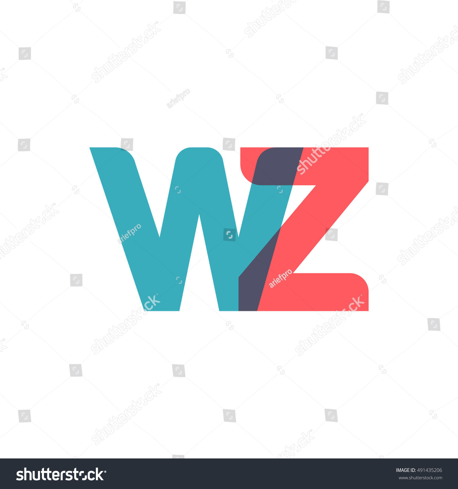 uppercase WZ logo, modern classic pale blue red - Royalty Free Stock ...
