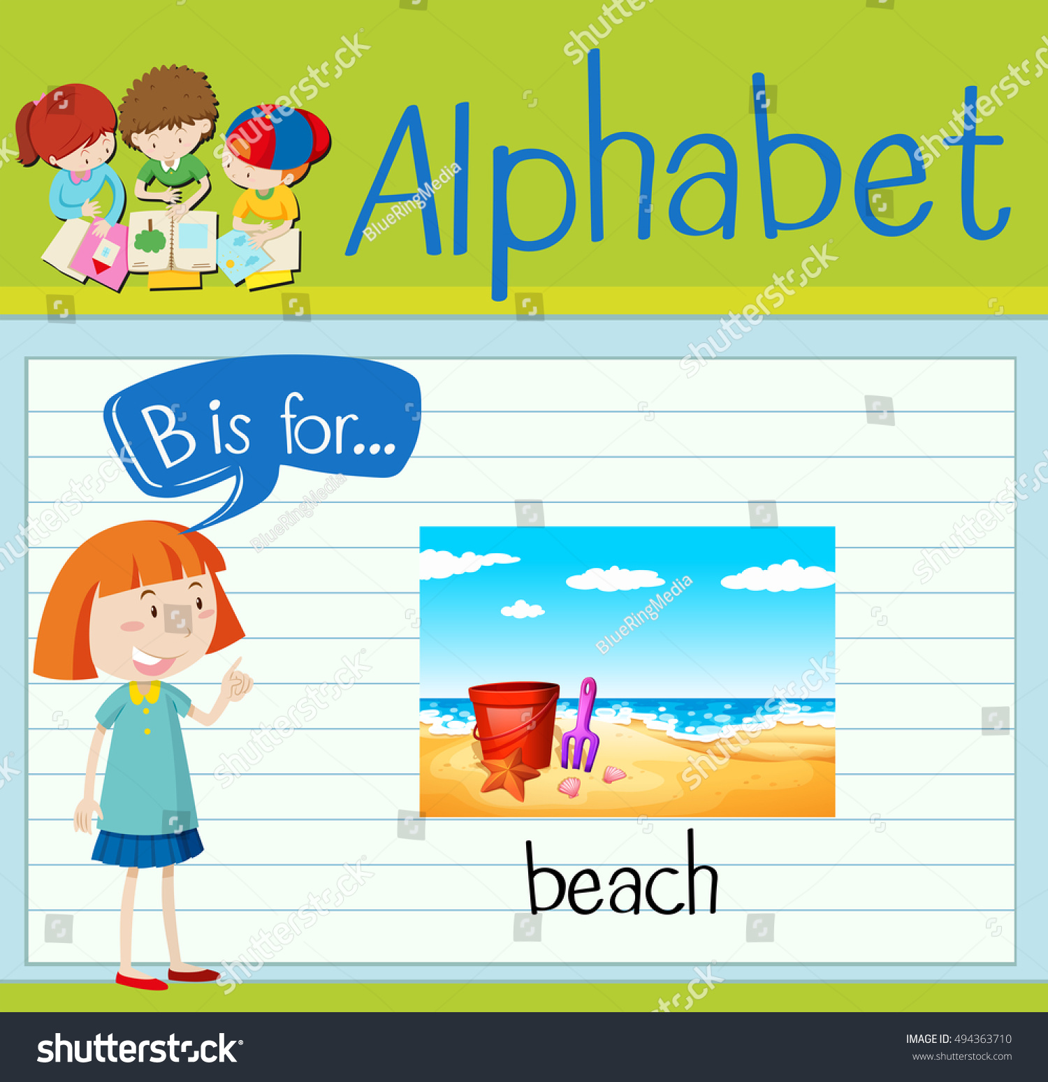 Flashcard letter B is for beach illustration - Royalty Free Stock ...