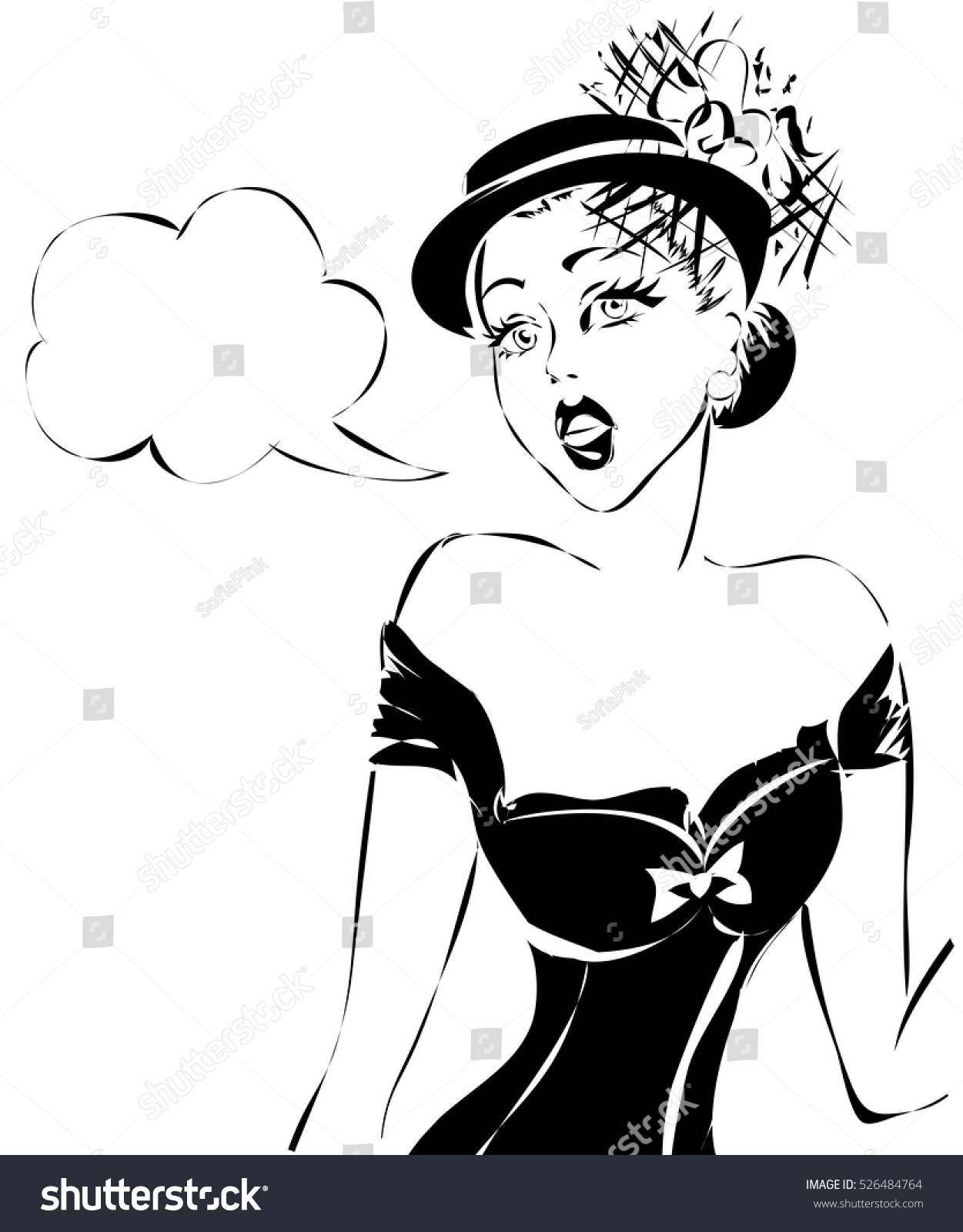 Sexy pin up woman talking, black and white - Royalty Free Stock Vector ...