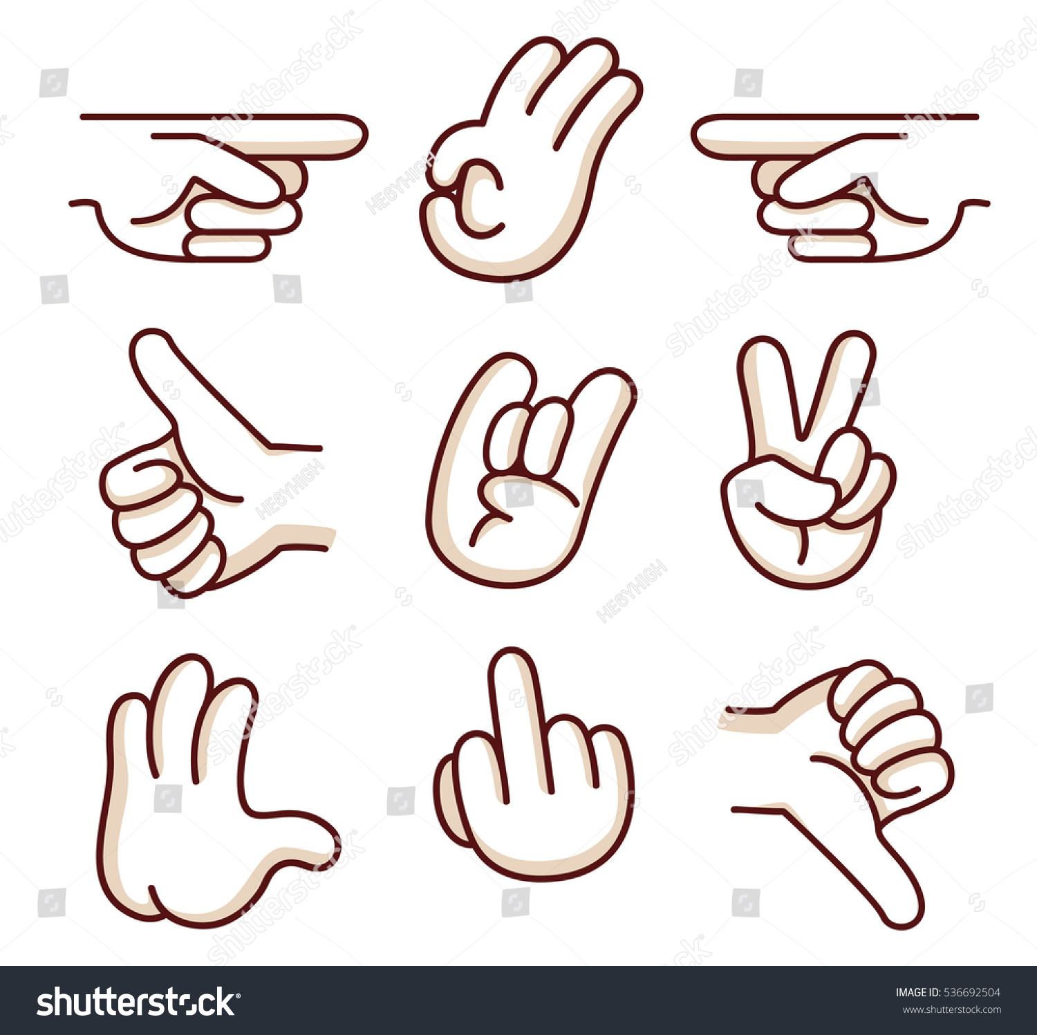 Hand Gestures Icons Vector Line Art Middle Royalty Free Stock Vector 536692504