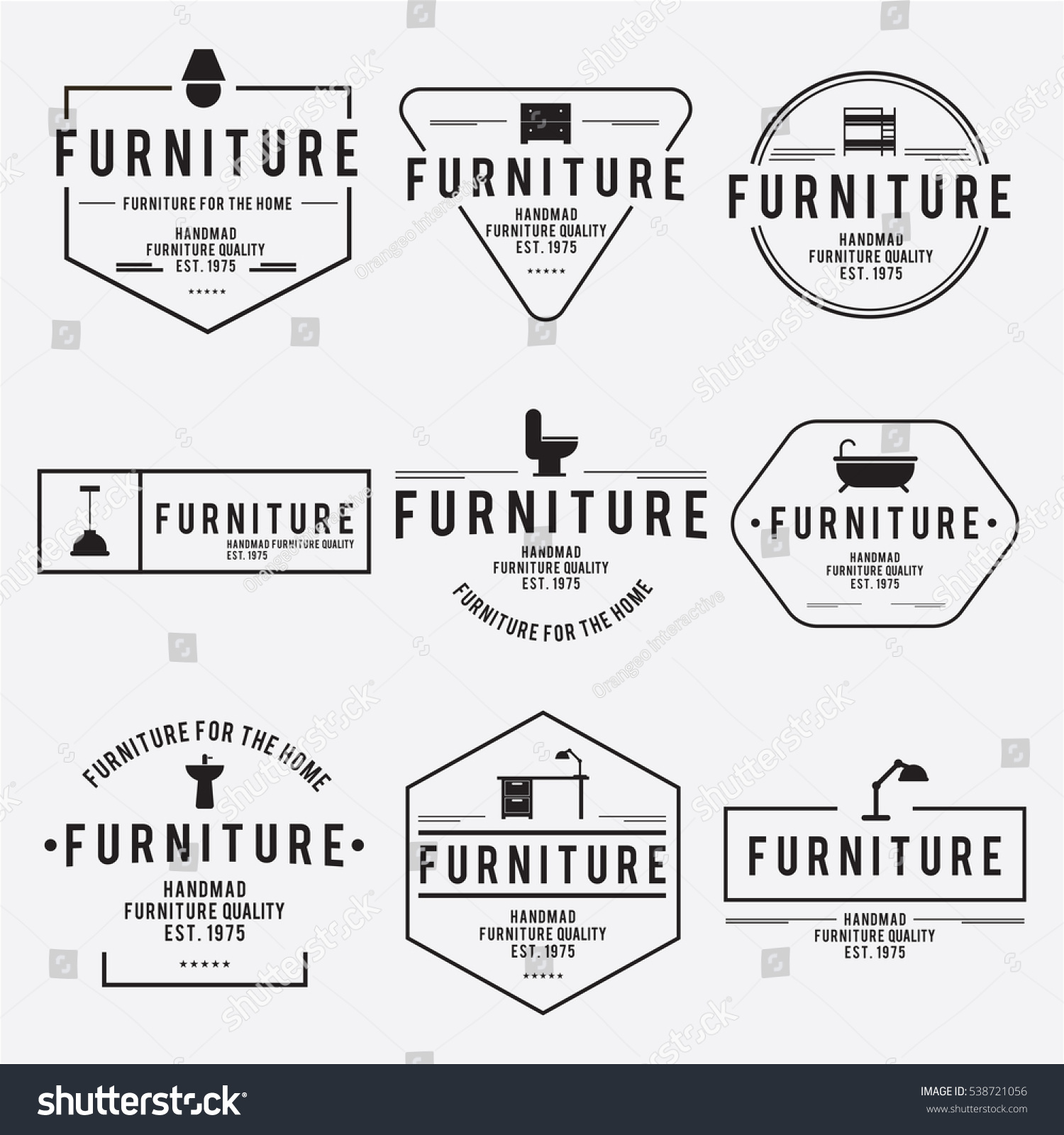 Furniture Emblem vintage vector set, Hipster and - Royalty Free Stock ...