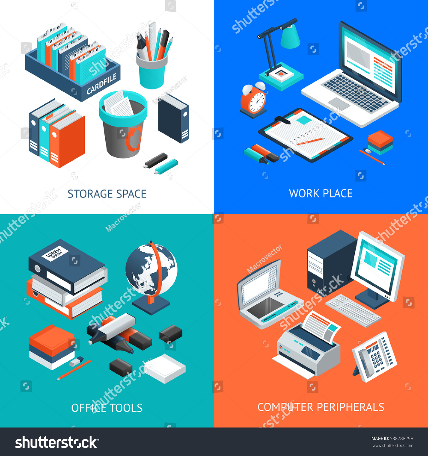 Office 2x2 isometric design concept set with - Royalty Free Stock Photo ...