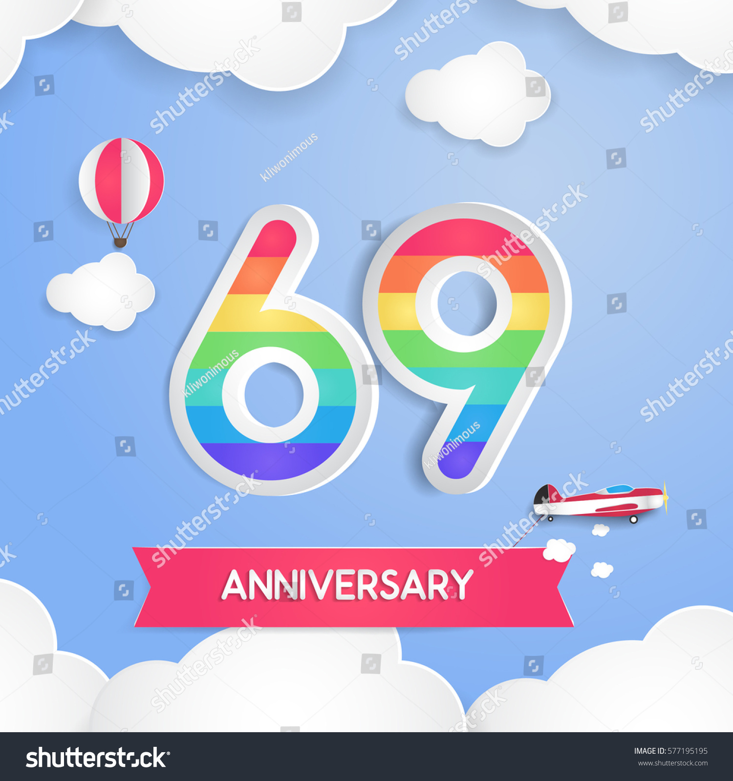 69 Anniversary Celebration Logo with Rainbow - Royalty Free Stock ...