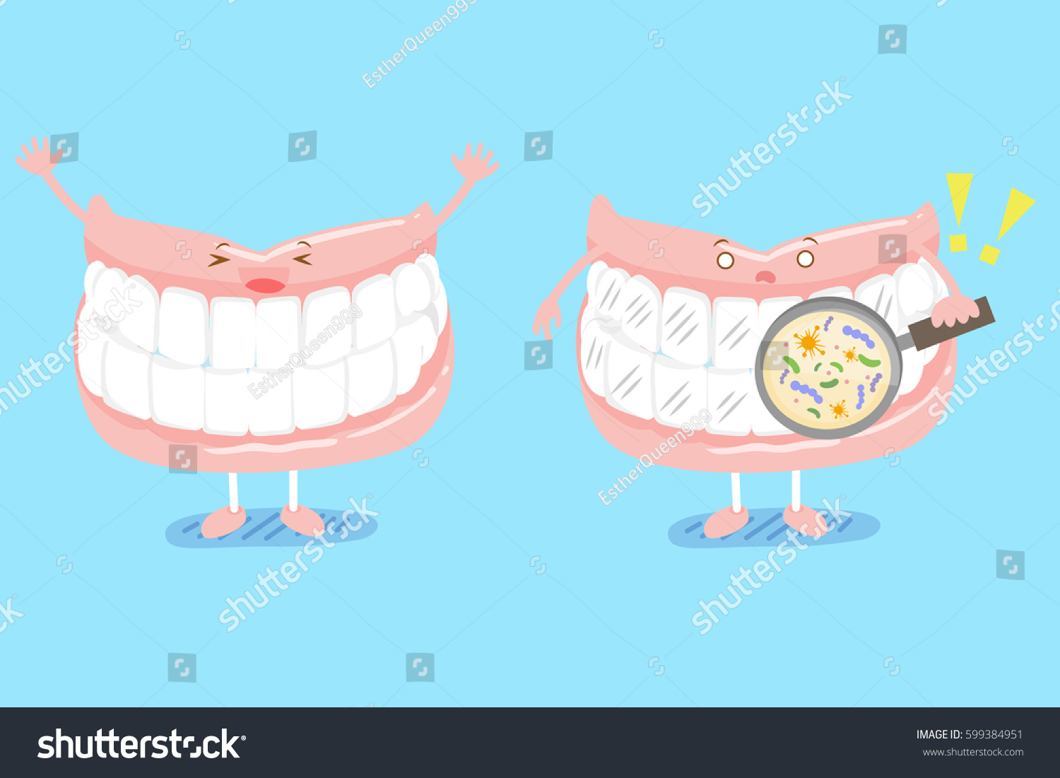 cute cartoon denture on blue background with - Royalty Free Stock ...