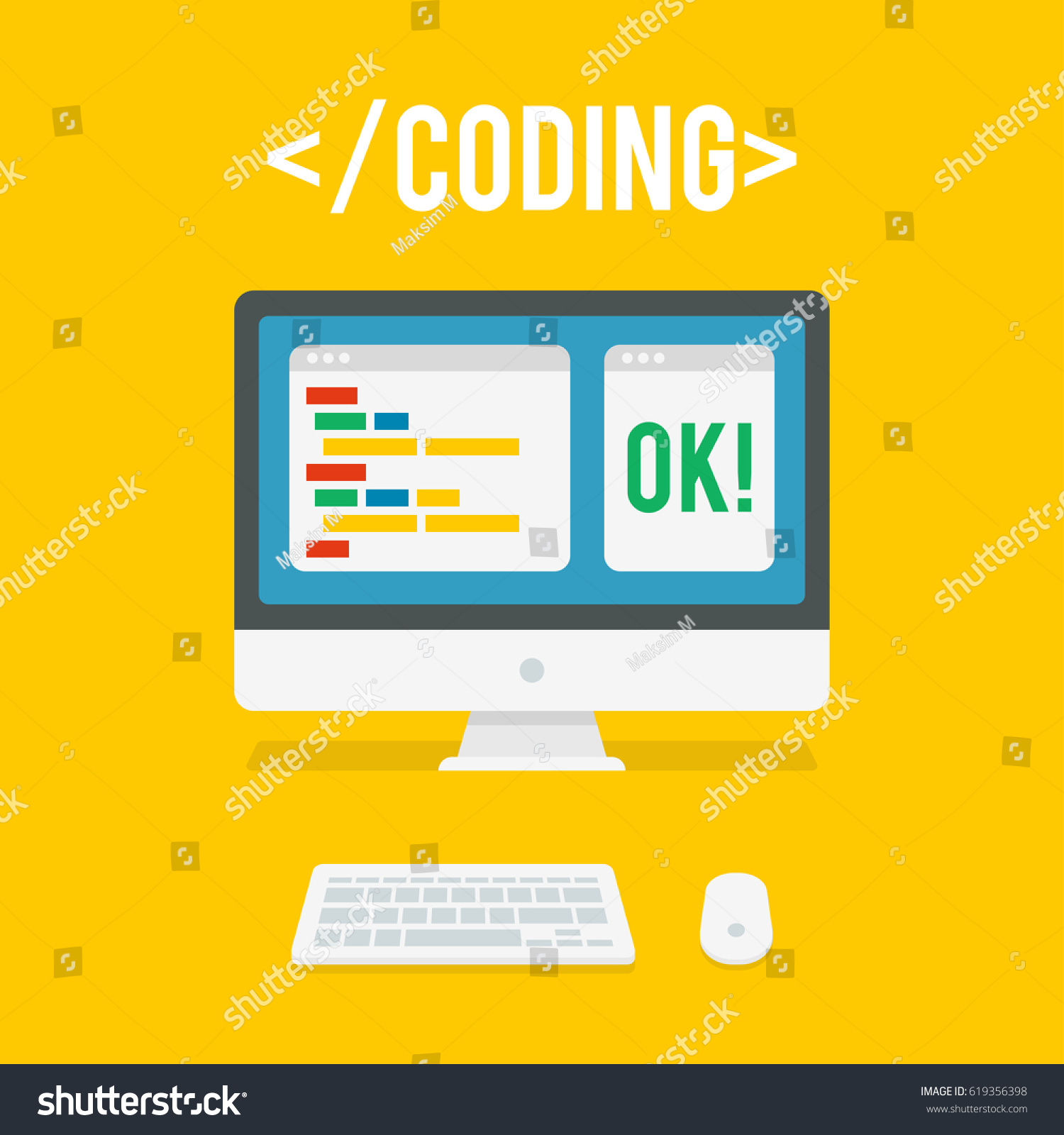 Computer With Source Code And Debugger Royalty Free Stock Vector 619356398