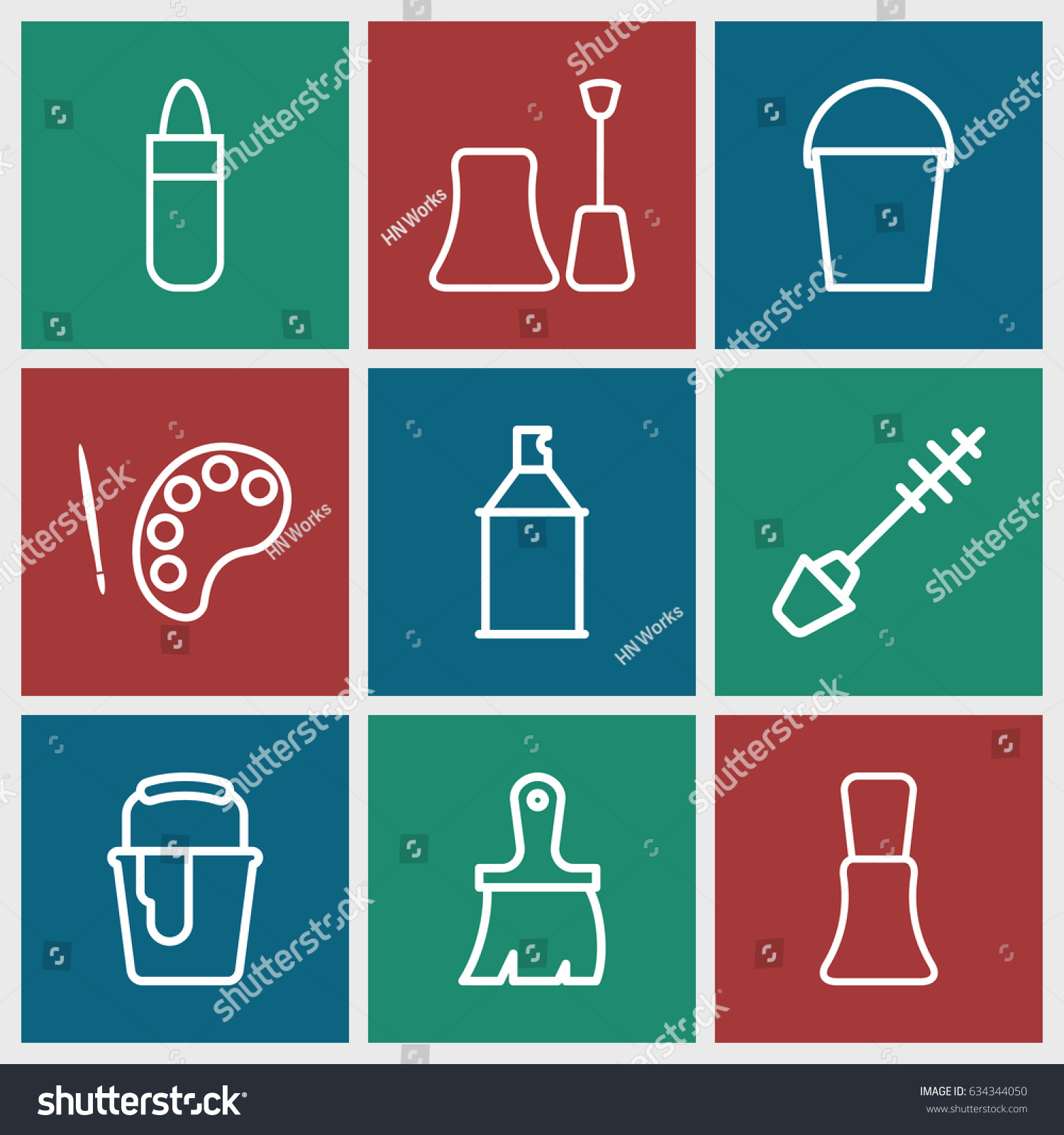 Paint icons set. set of 9 paint outline icons - Royalty Free Stock ...