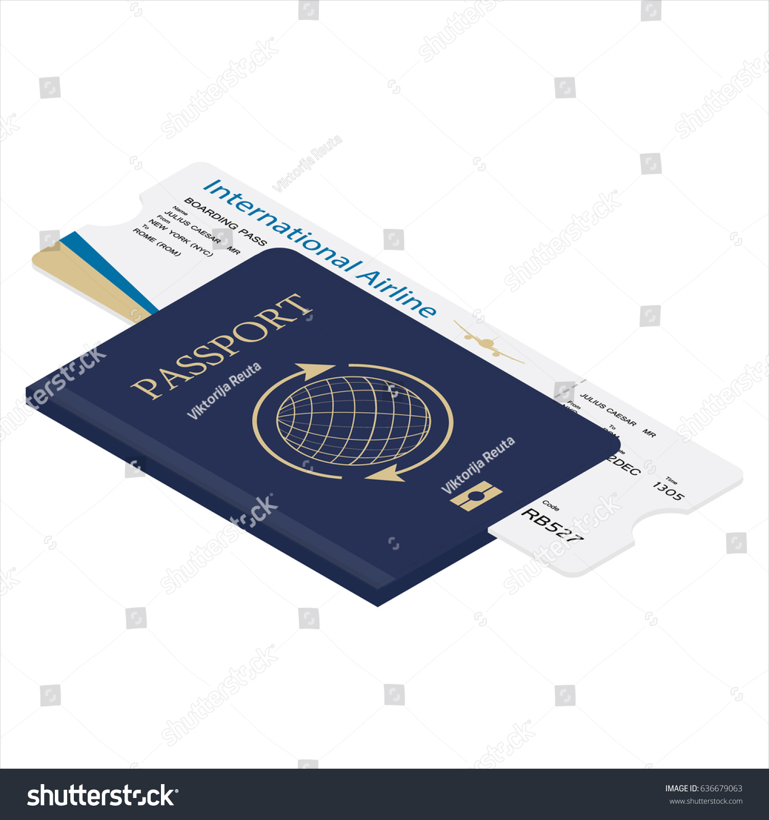 Isometric 3d Passport And Boarding Pass Vector Royalty Free Stock