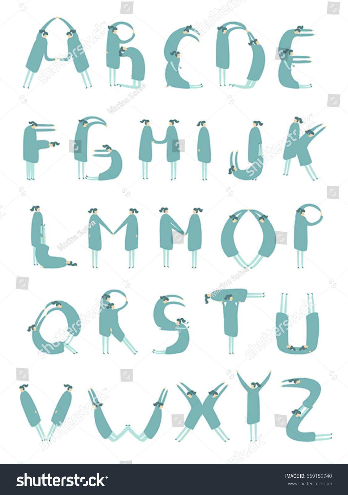 English alphabet with humans. Flat design. ABC - Royalty Free Stock ...