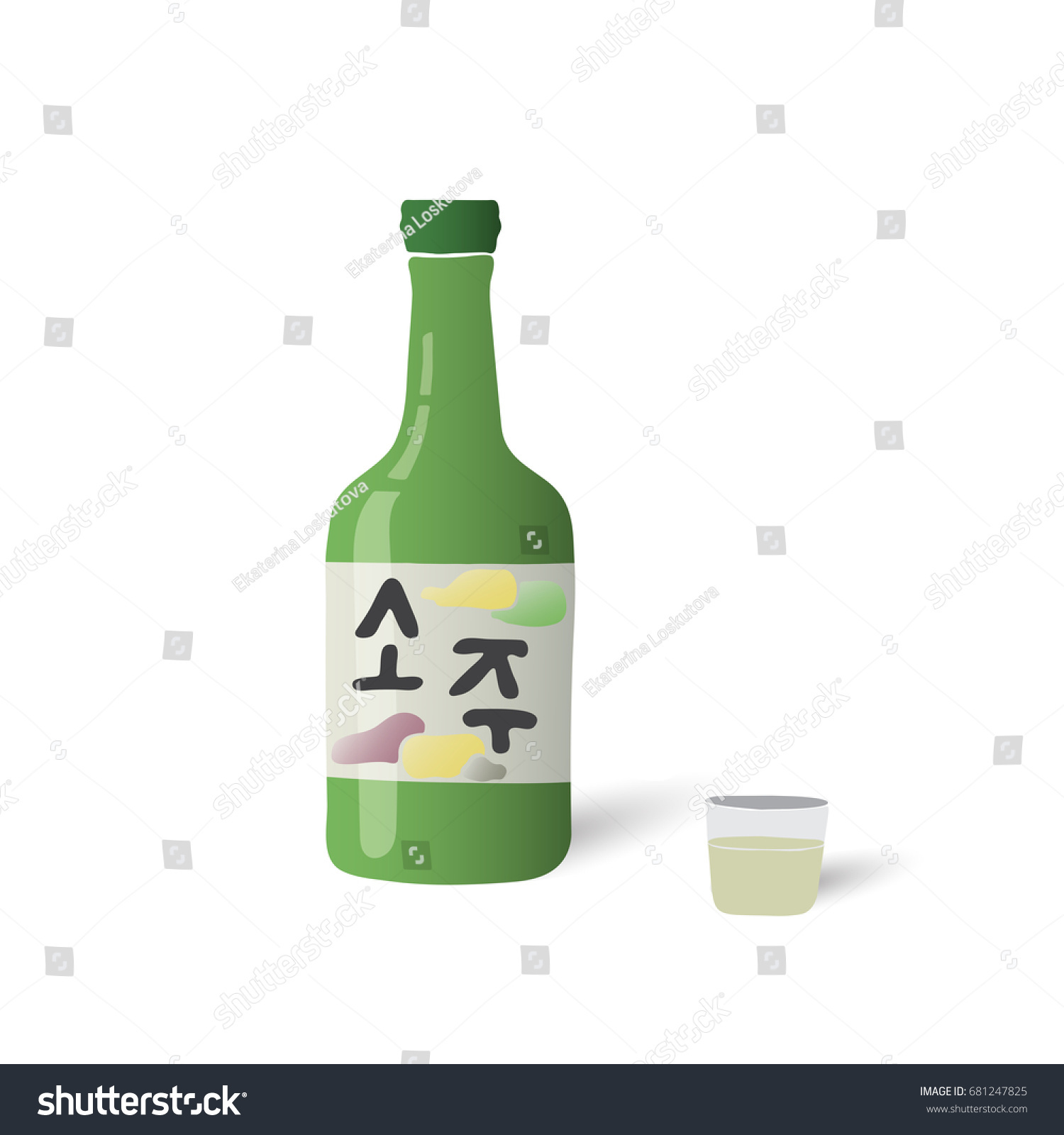 Soju bottle vector. Korean rice vodka. Green - Royalty Free Stock ...