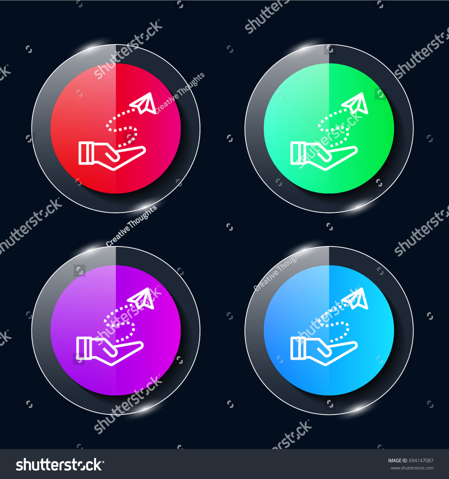 Fly Four Color Glass Button Ui Ux Icon Glossy Royalty Free Stock