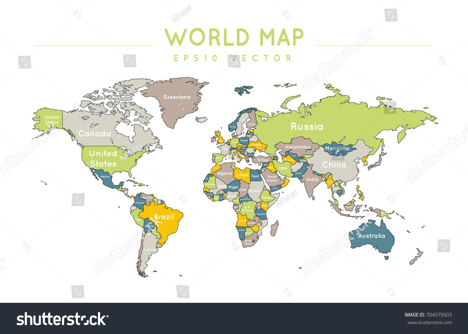 Political world map with the name and borders of - Royalty Free Stock ...