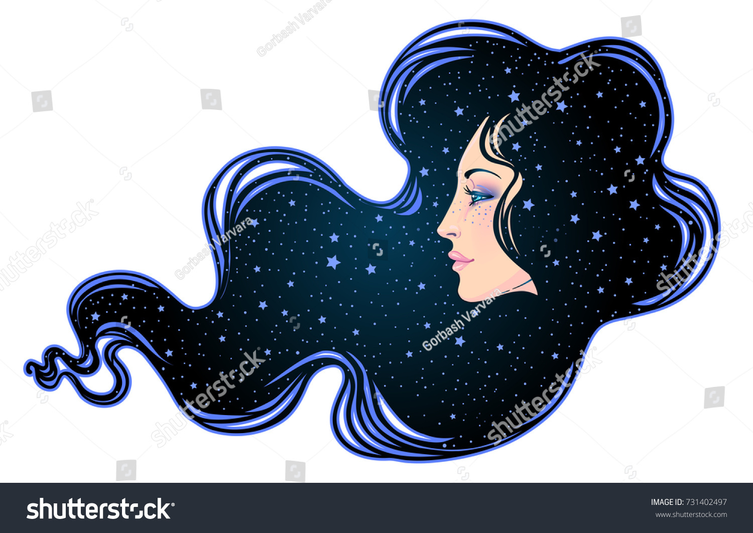 The Profile Of A Girl With He Hair Full Of Stars Royalty Free Stock Vector 731402497