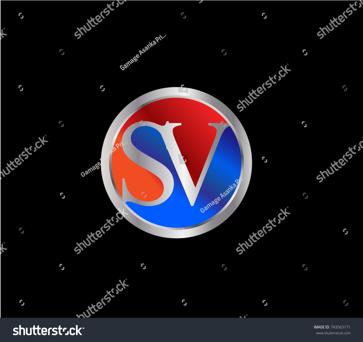 SV Letter logo Design in a circle. Blue Red and - Royalty Free Stock ...