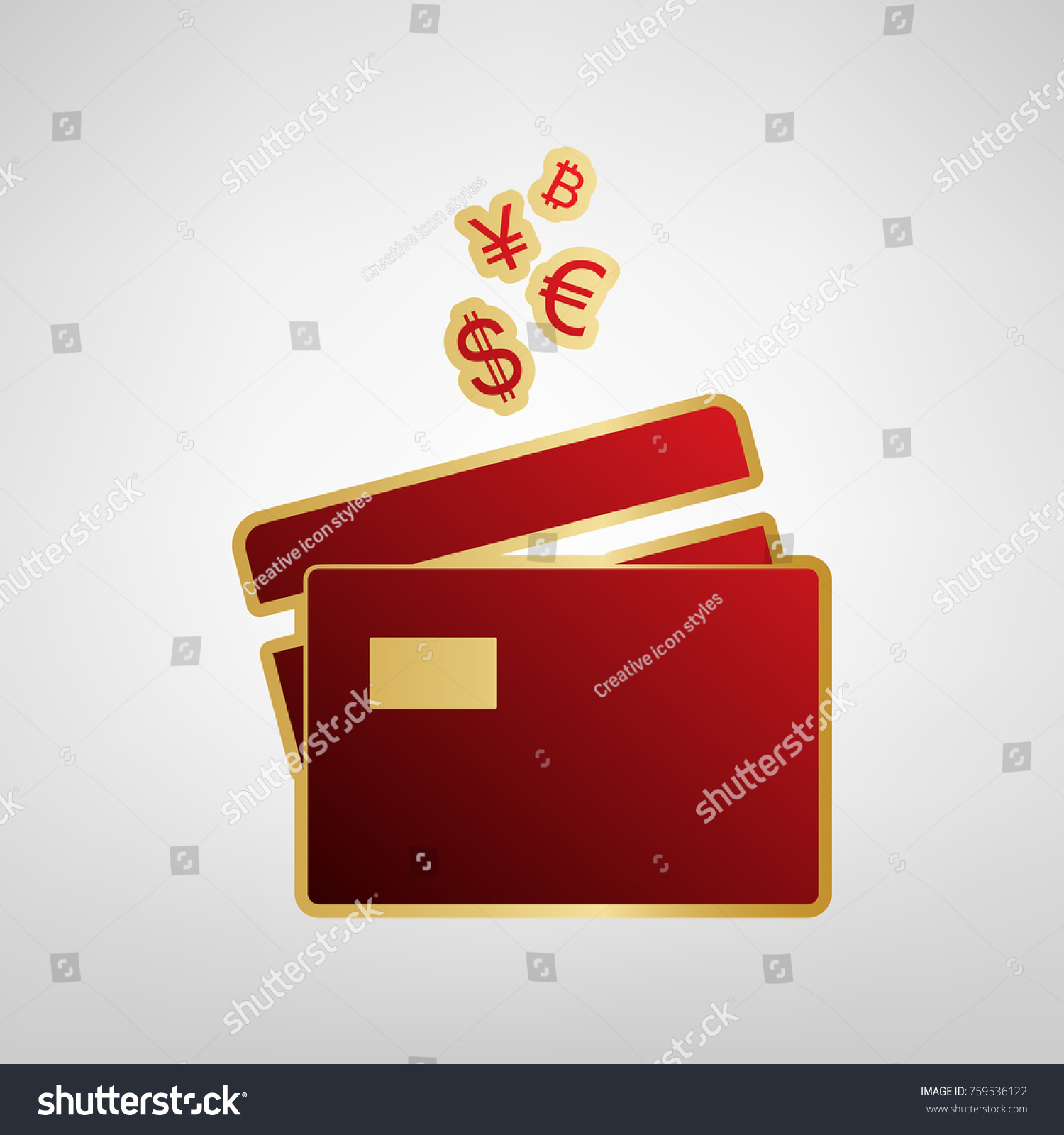 Credit cards sign with currency symbols. Vector. - Royalty Free Stock ...