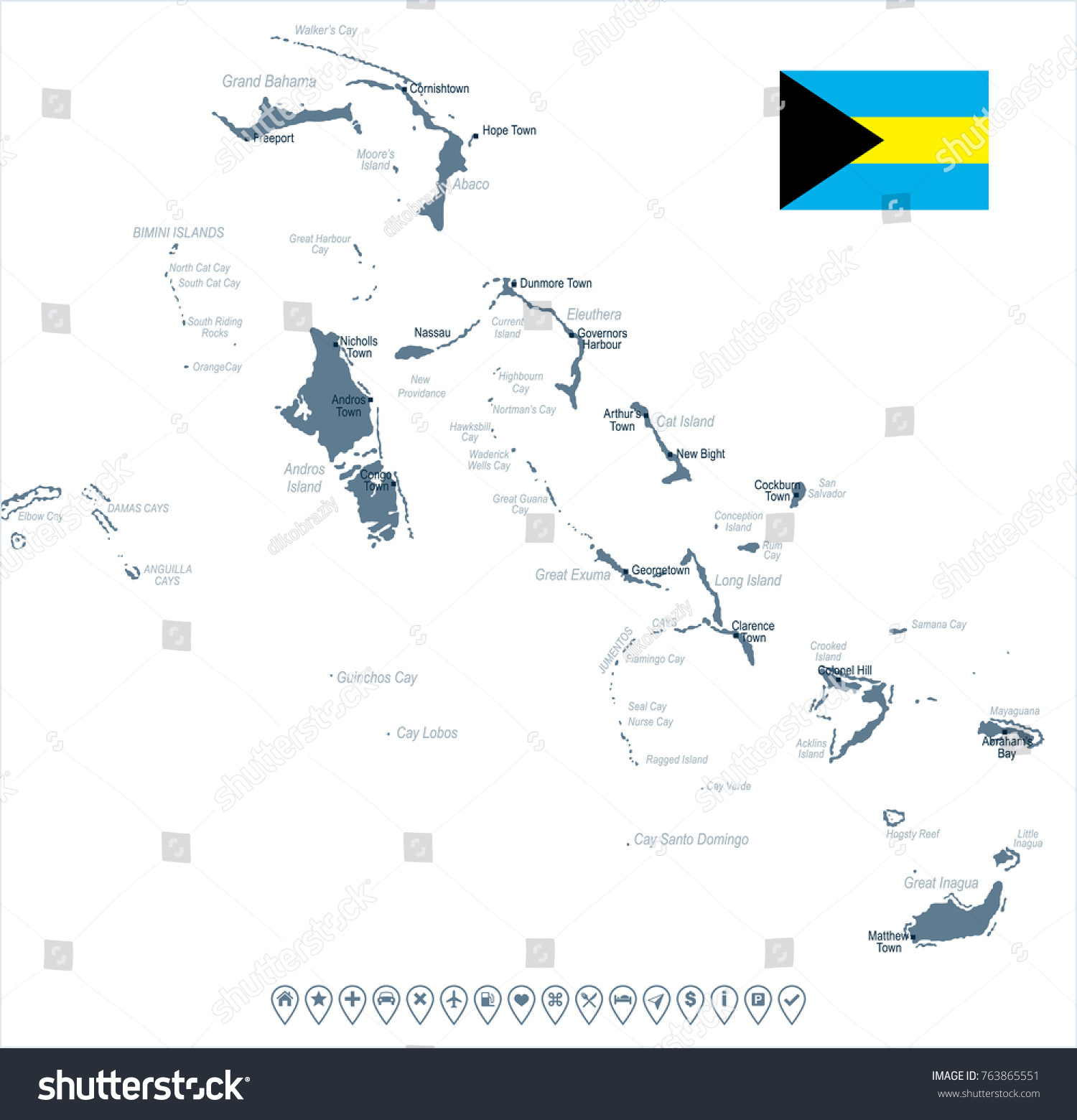 The Bahamas Map And Flag High Detailed Vector Royalty Free Stock