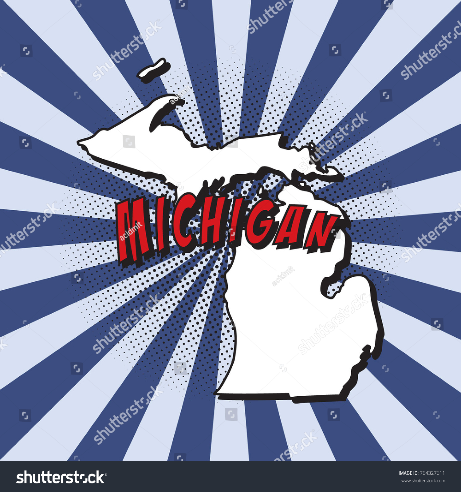map of michigan u.s. state in pop art style with - Royalty Free Stock ...