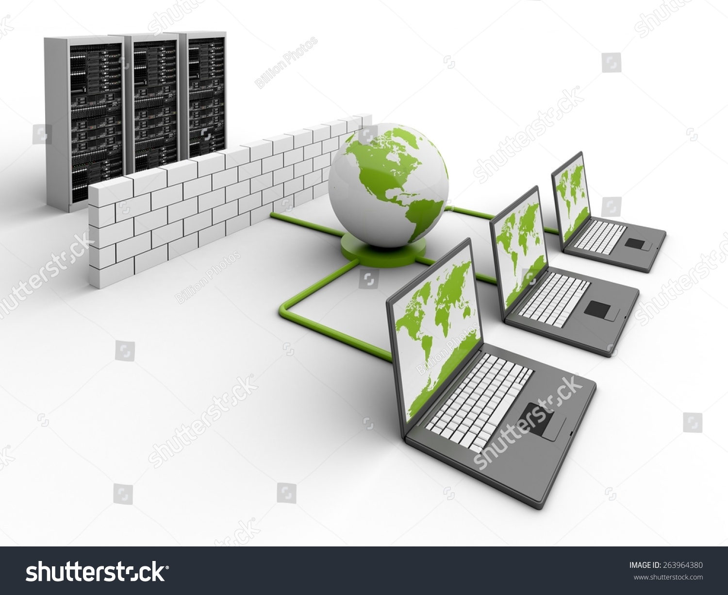3d Computer Network Communication Network Server 스톡 일러스트 263964380 ...