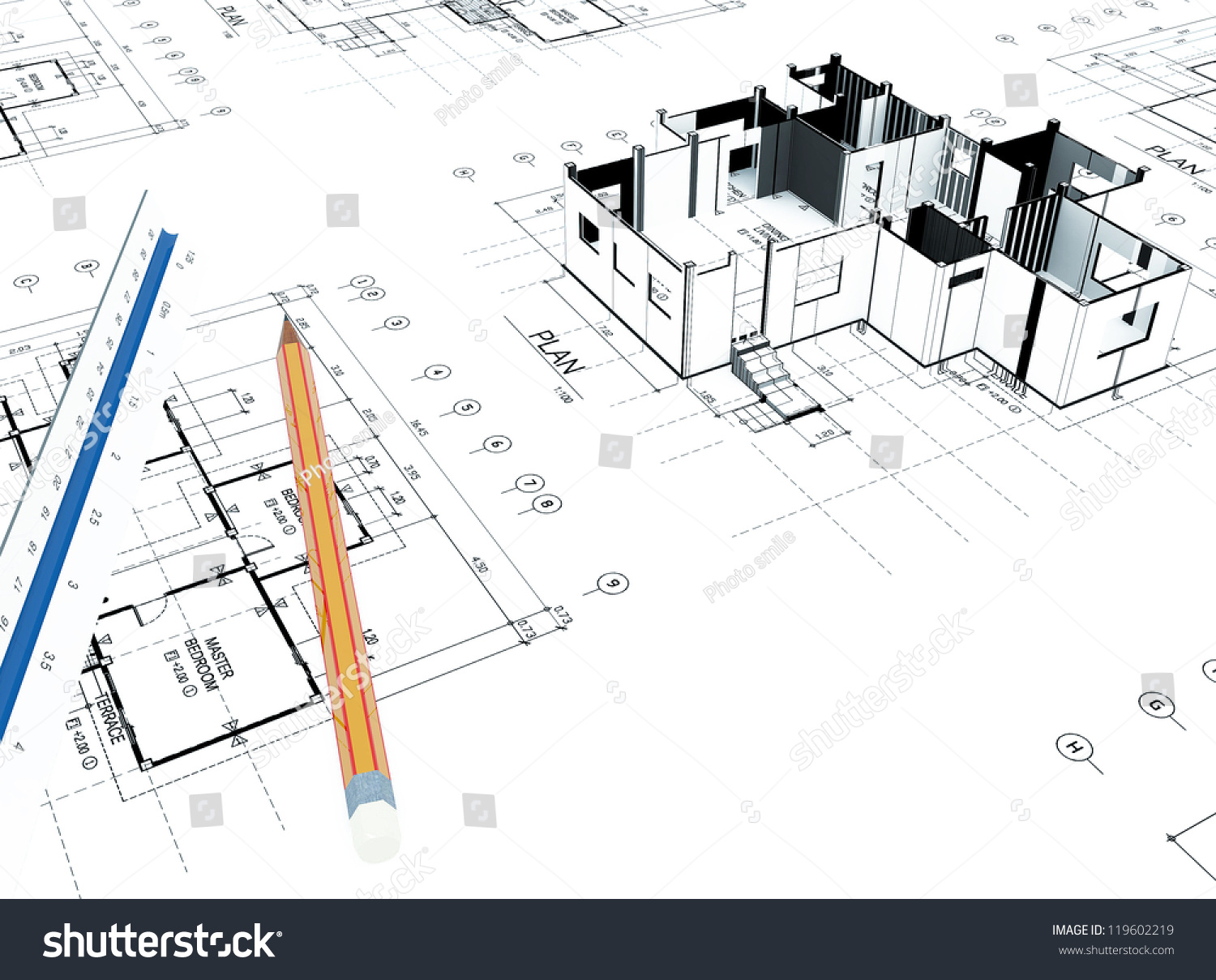 3d Home Plot Plan White Background 스톡 일러스트 119602219 | Shutterstock