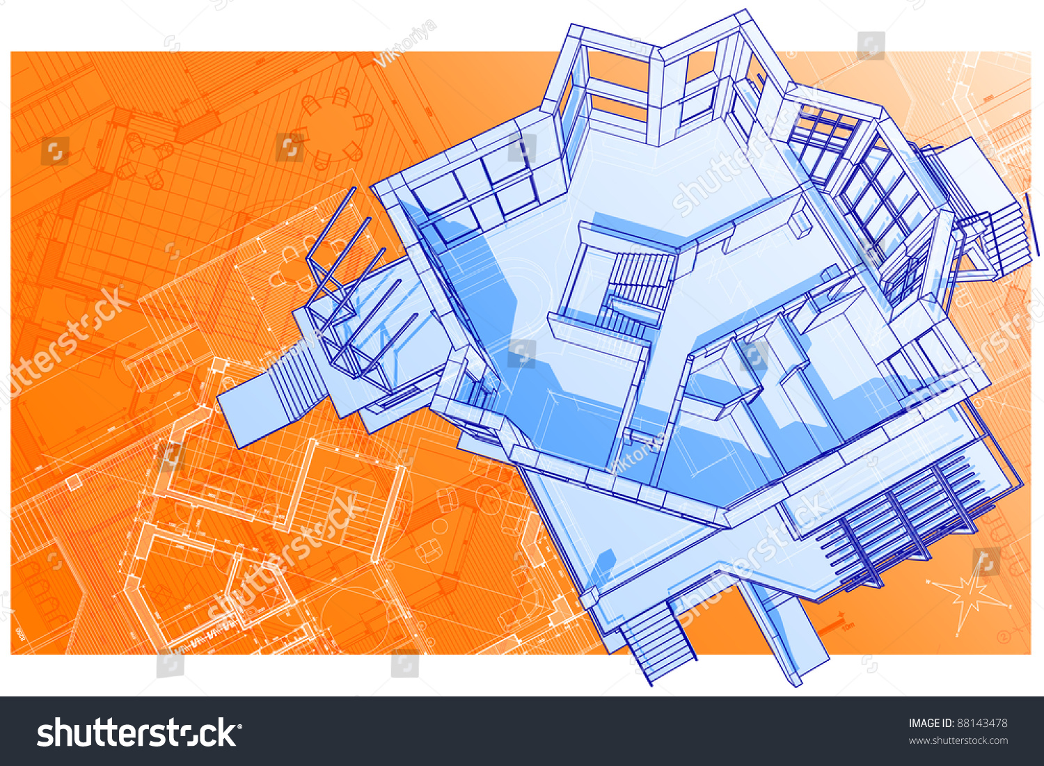 3d House Vector Technical Draw Bitmap Stock Illustration 88143478 ...