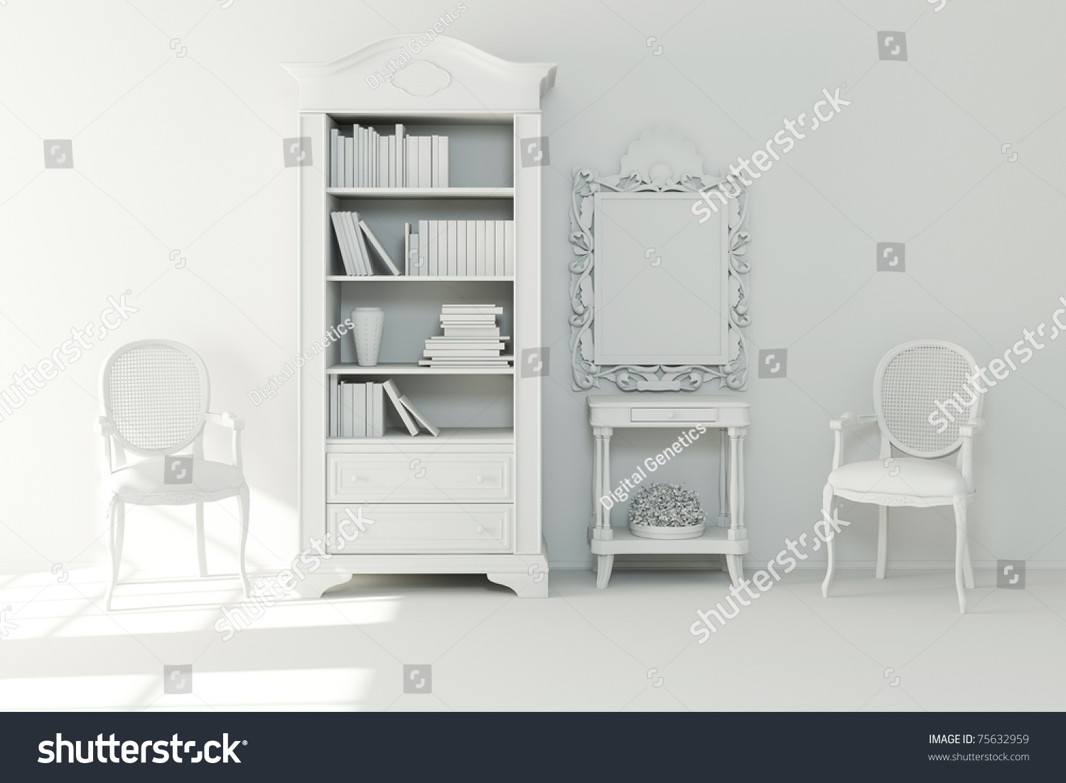 3d Interior Design Clay Render Stock Illustration 75632959