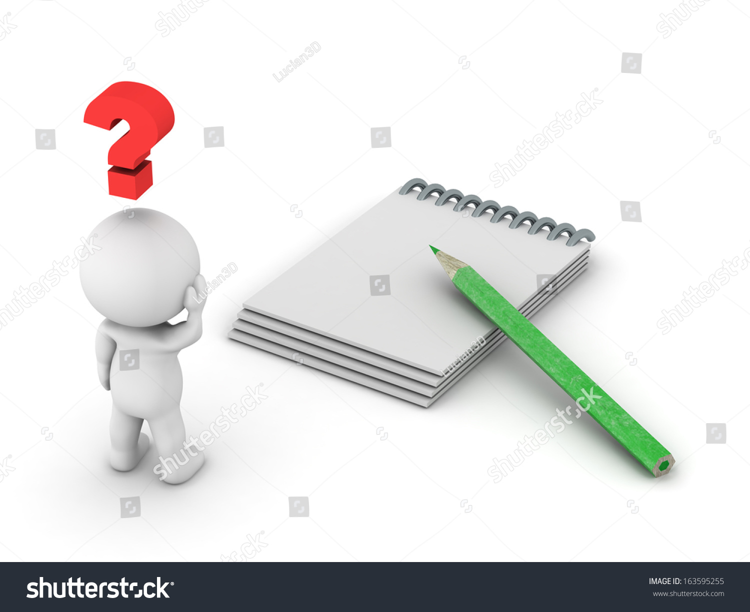 3d Man Thinking Empty Notepad Stock Illustration 163595255