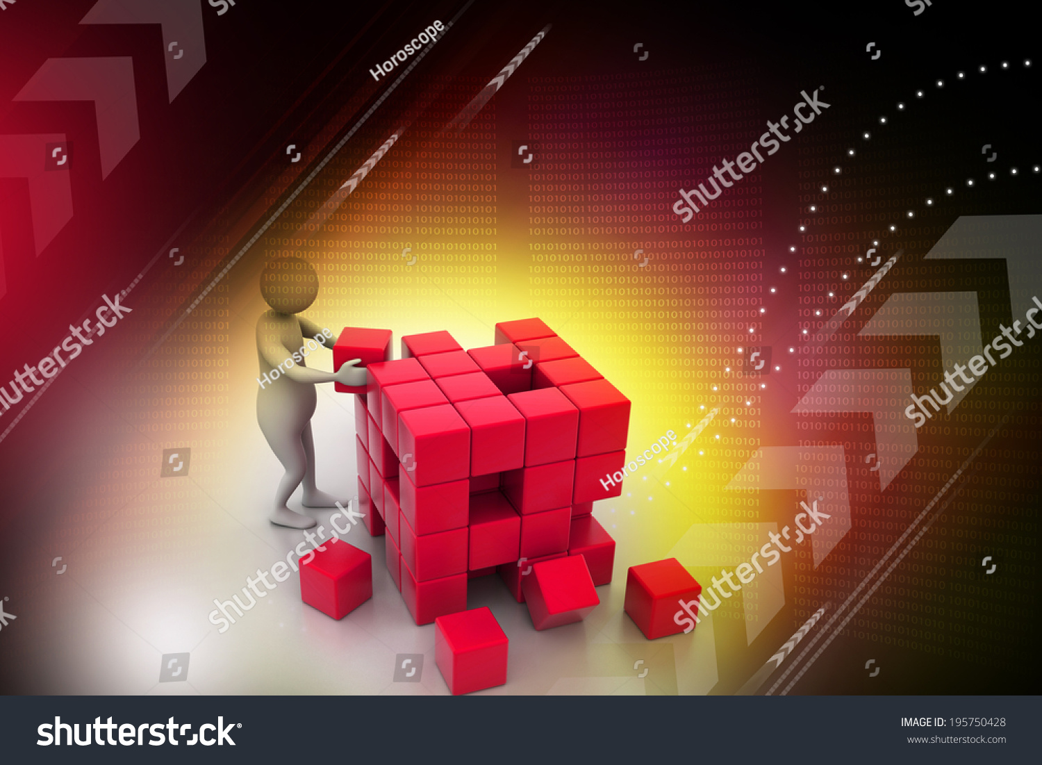 3d People Man Person Pushing Cube Stock Illustration 195750428 ...
