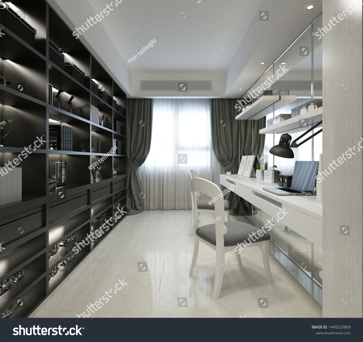 3d Render Study Room Interior: ภาพประกอบสต็อก 1445523869 | Shutterstock