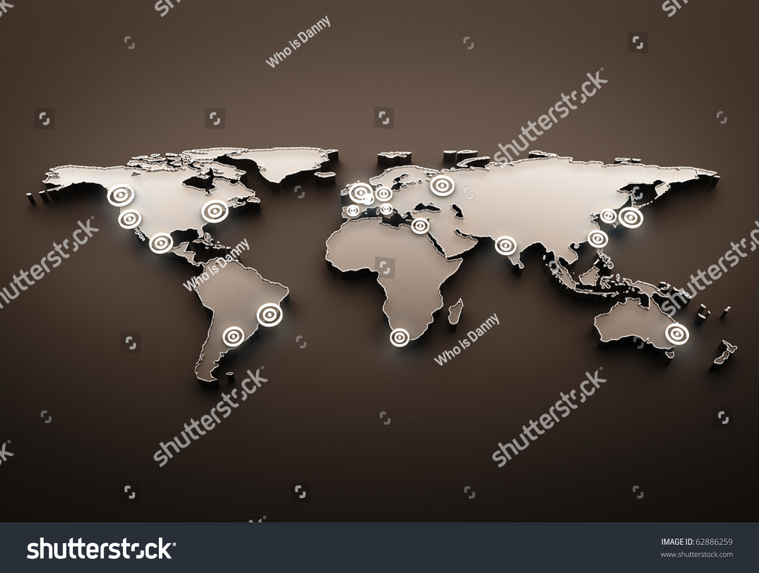 3d Render World Map Points Stock Illustration 62886259