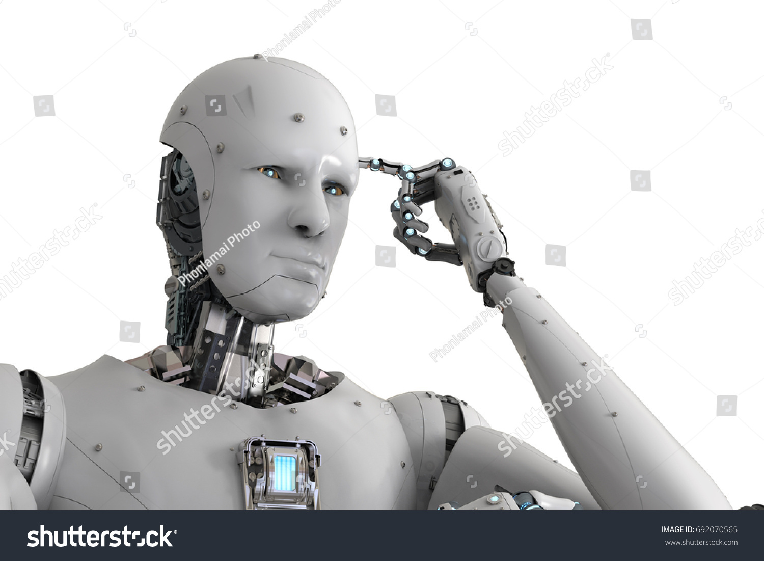 3d Rendering Android Robot Thinking On Stock Illustration 692070565