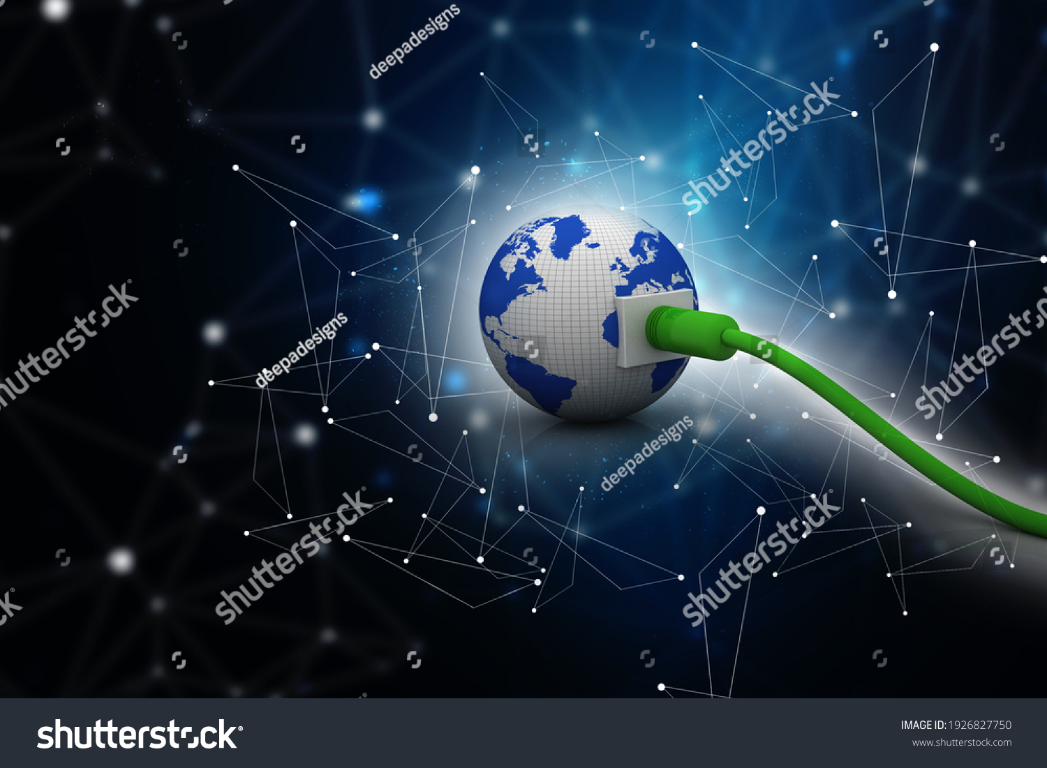 3d Rendering Cable Connected Globe Stock Illustration 1926827750 ...