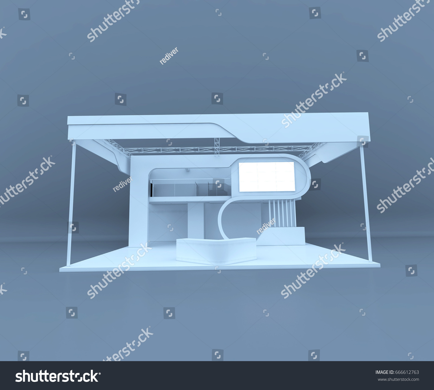 3d Rendering Double Deck Booth Perspective Stock Illustration 666612763 ...