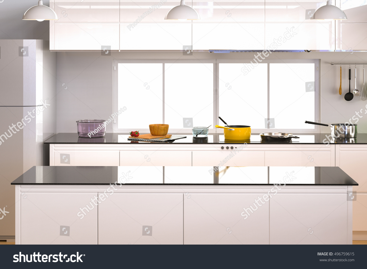 3d Rendering Kitchen Interior Empty Counter Stock Illustration 496759615