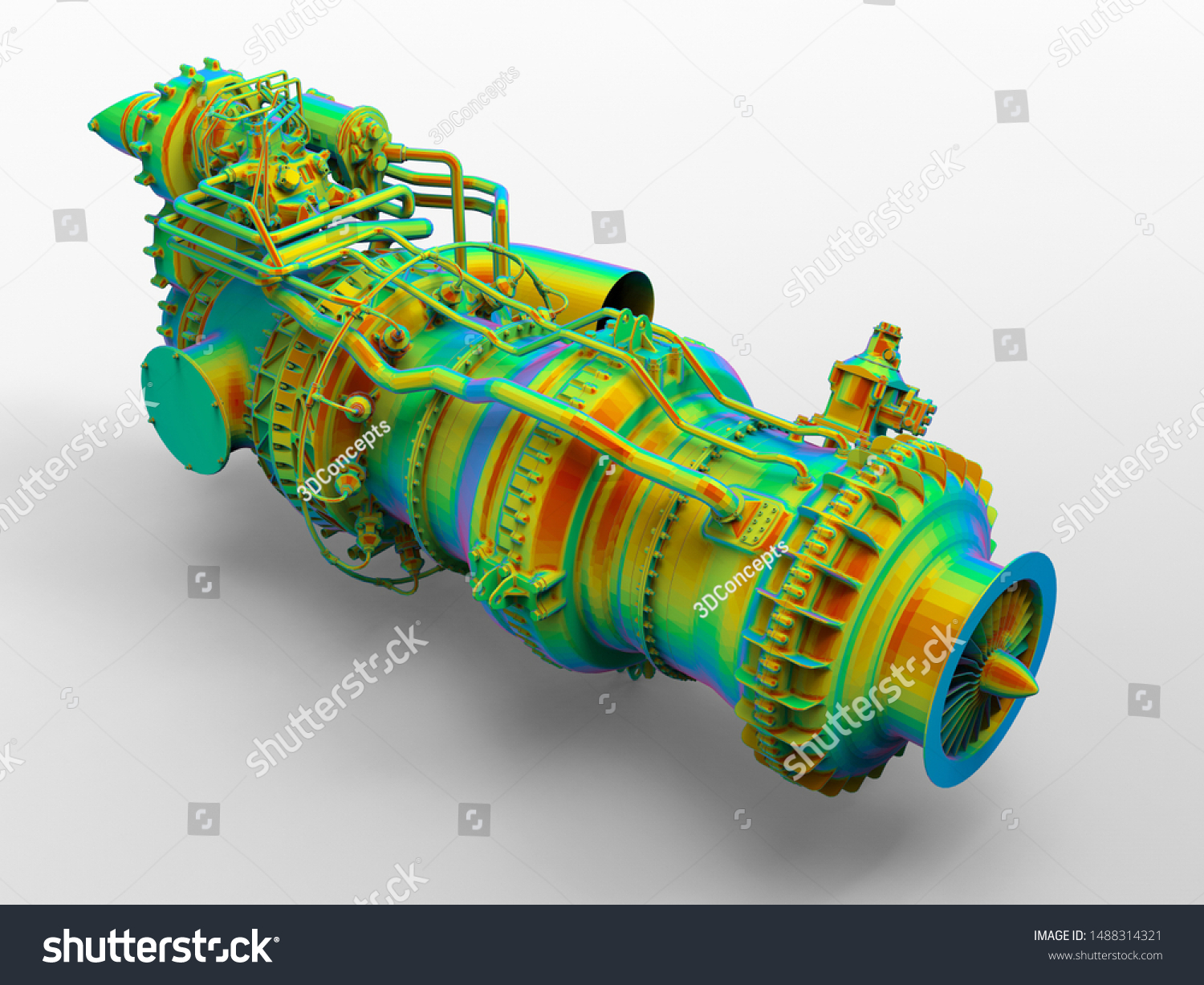 3d Rendering Large Engine Rainbow Colored Stock Illustration 1488314321