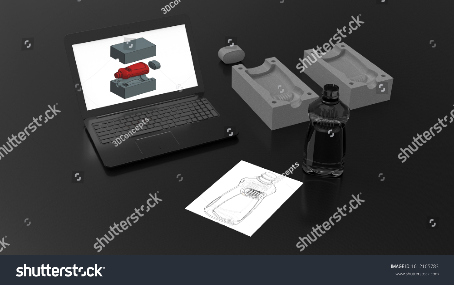 3d Rendering Mold Tools Engineering Concept Stock Illustration 1612105783