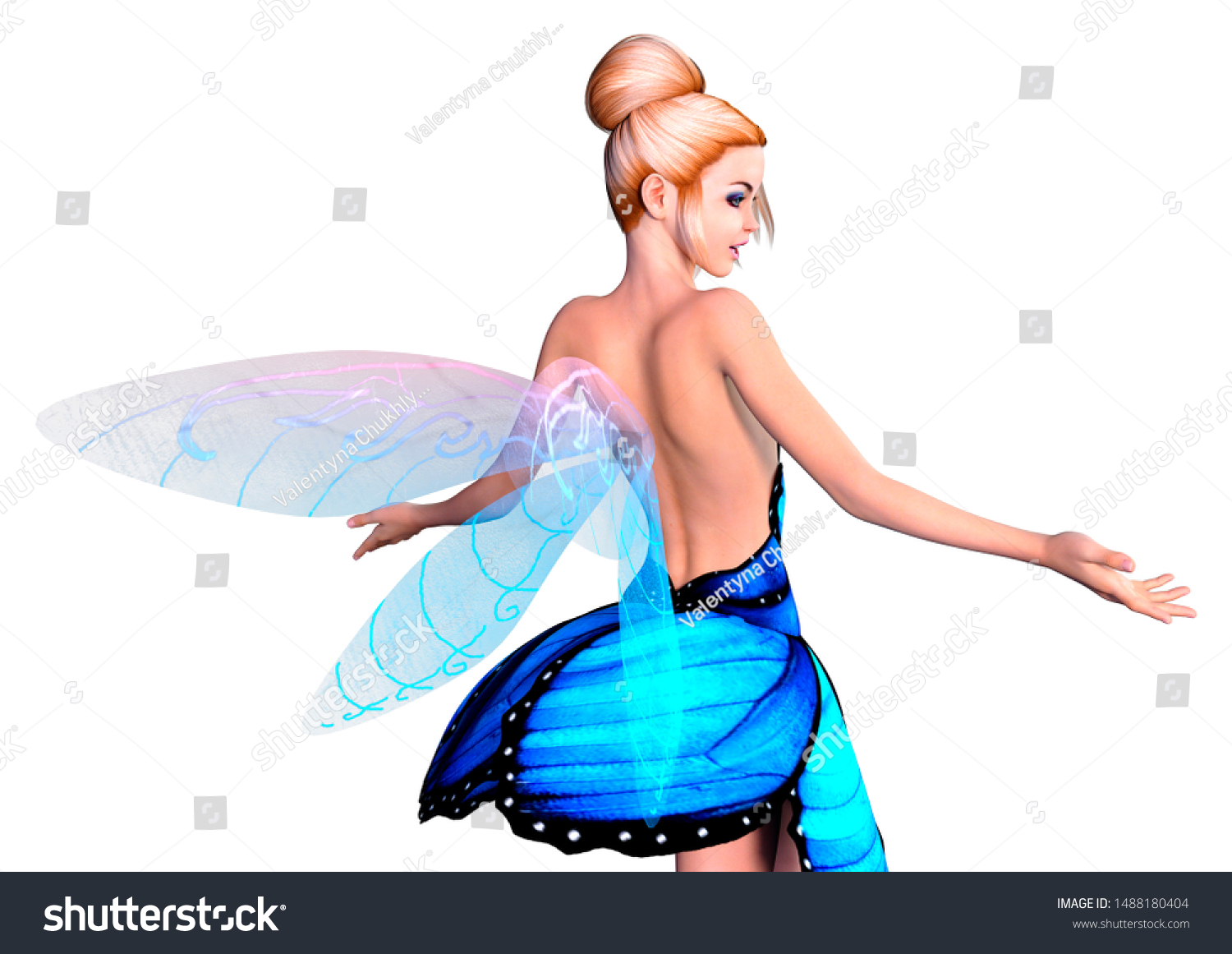 3d Rendering Beautiful Fantasy Fairy Isolated Stock Illustration 1488180404