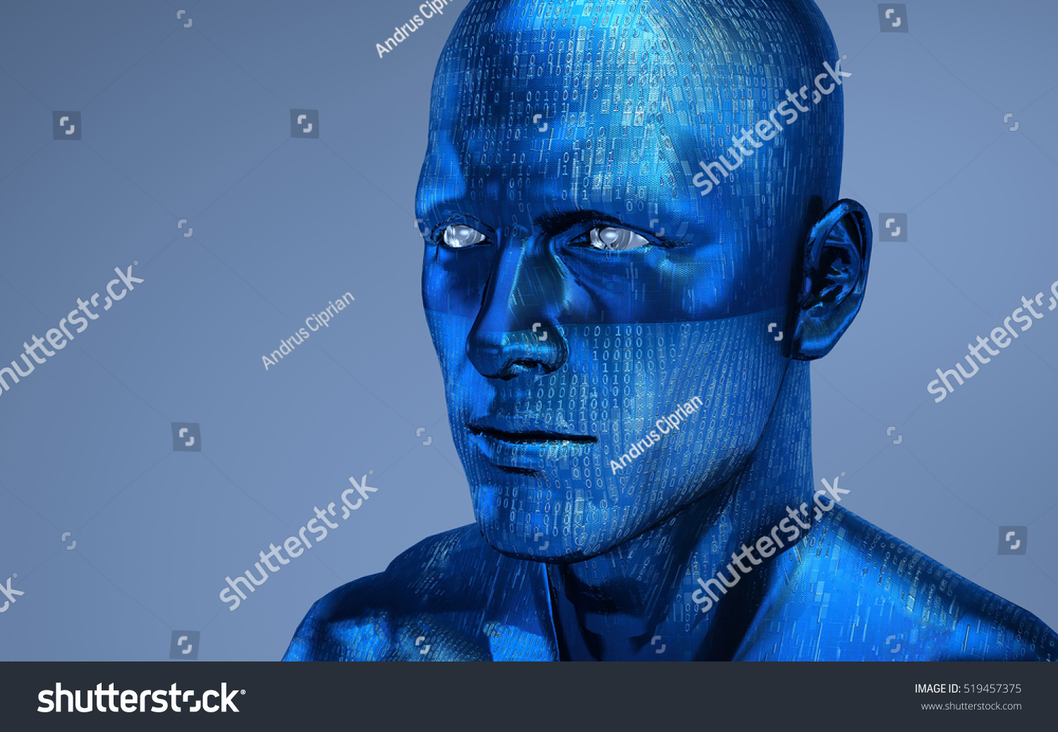 3d Rendering Human Head Binary Code Stock Illustration 519457375
