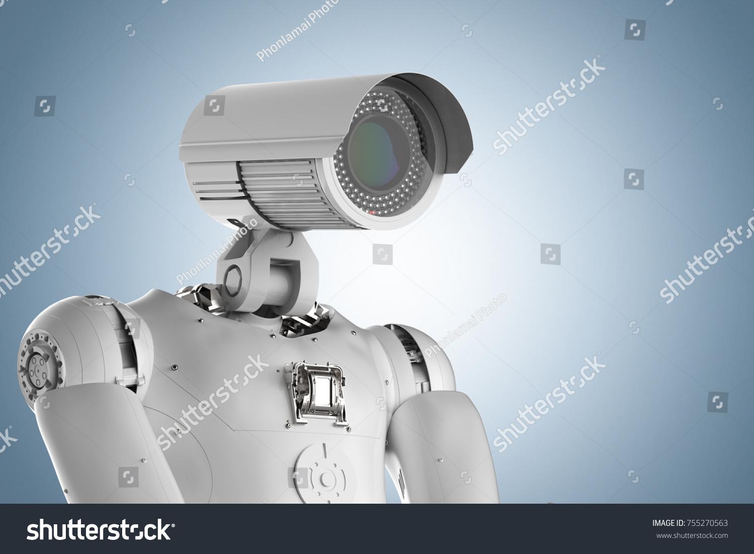 3d Rendering Robot Security Camera Cyborg Stock Illustration 755270563
