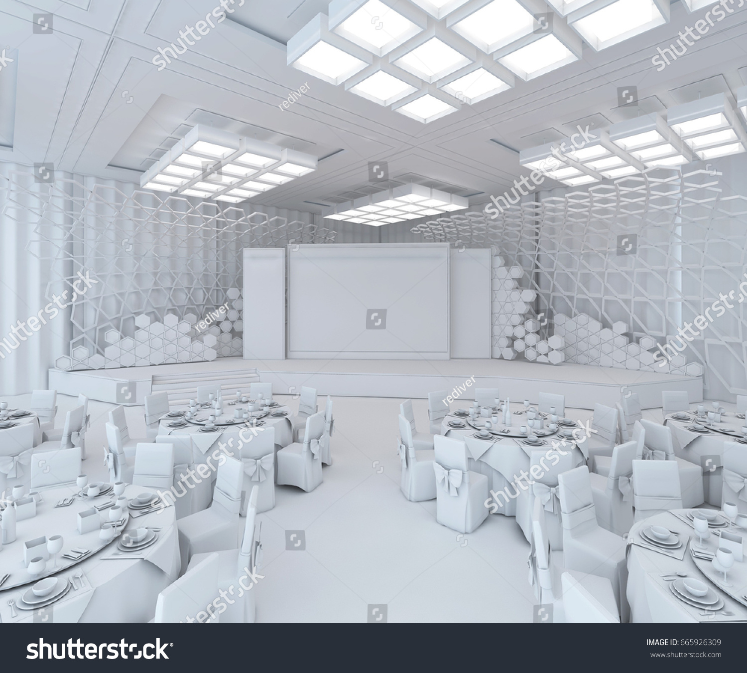 3d Rendering Stage Backdrop Plan Stock Illustration 665926309