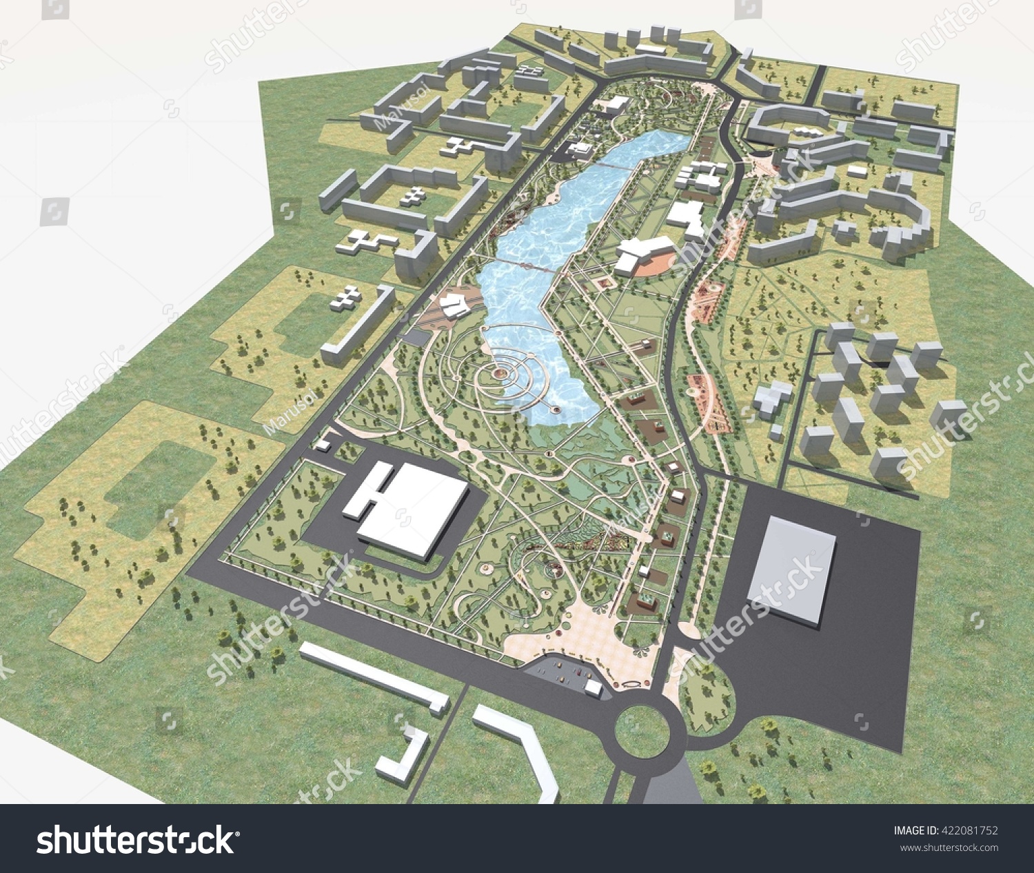 3d Visualization Rendering Architecture Park Stock Illustration ...