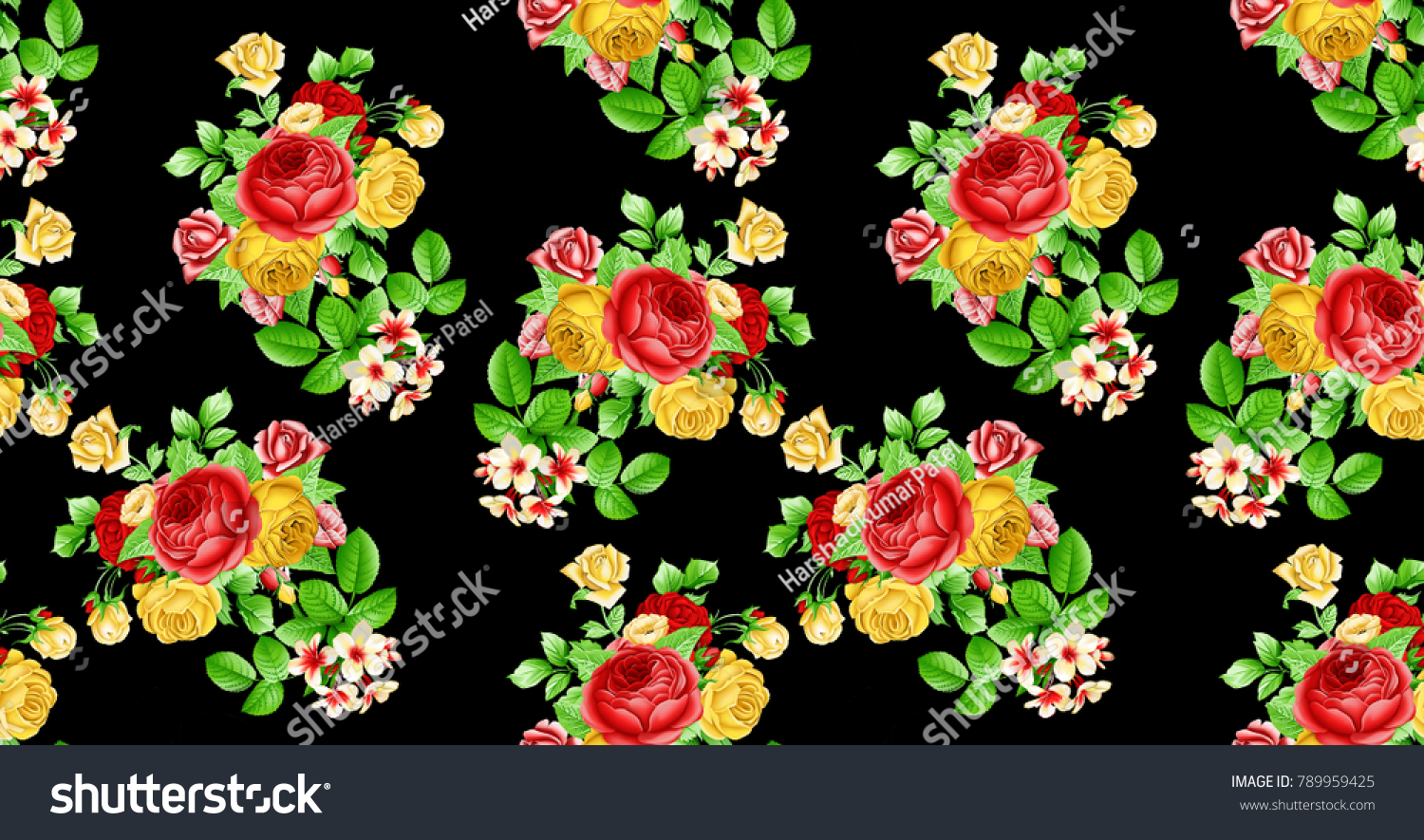 Flower Pattern Black Background Stock Illustration 789959425 | Shutterstock