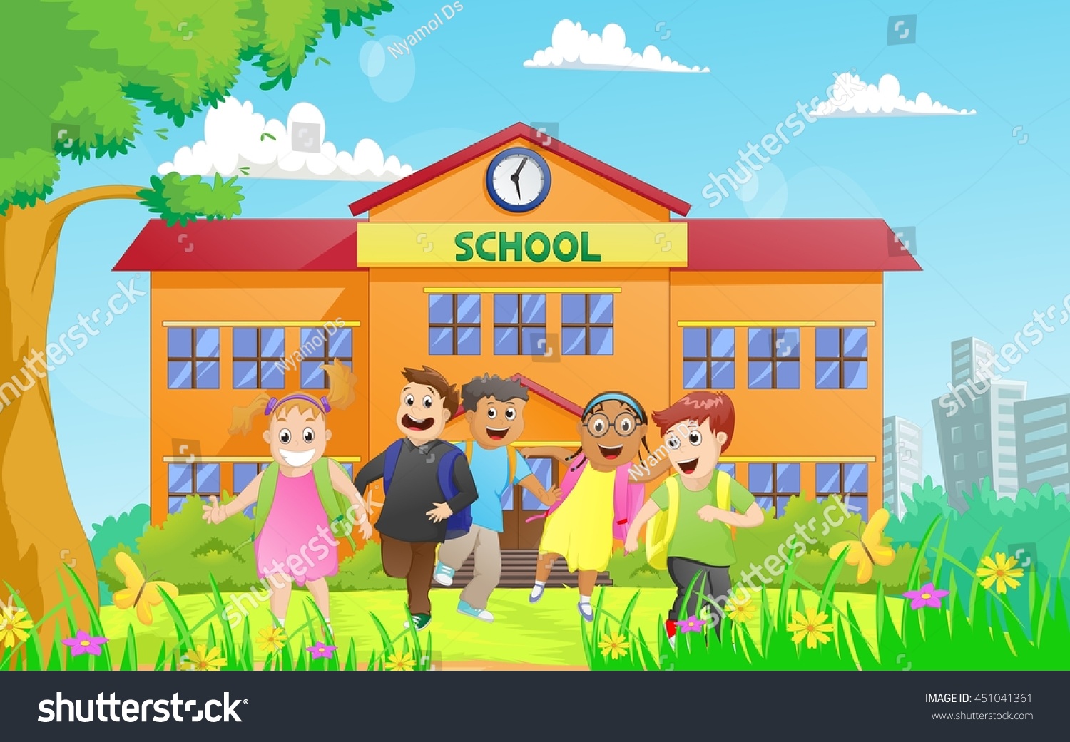 Group Elementary School Kids Leaving School Stock Illustration ... Group Elementary School Kids Leaving School Stock Illustration ...