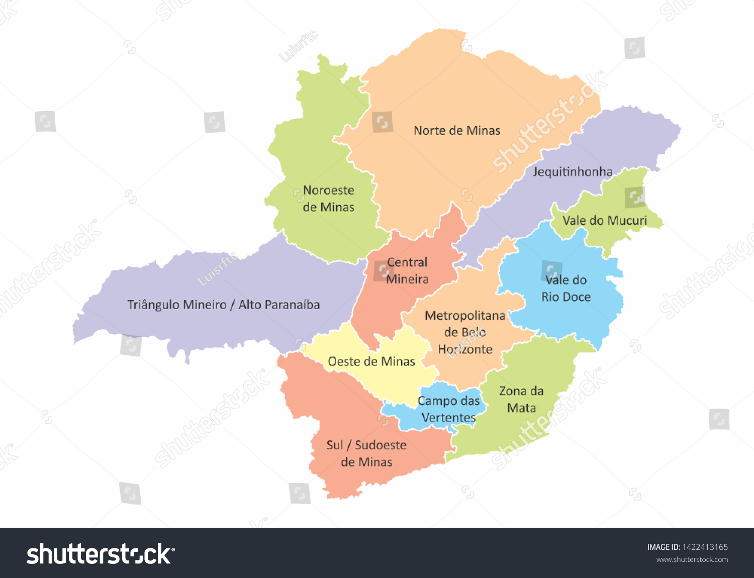 Colorful Map Minas Gerais State Divided Stock Illustration 1422413165