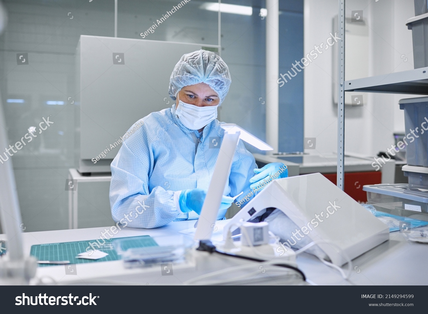 Female Scientist Processes Material Clean Room Stock Photo 2149294599 ... Female Scientist Processes Material Clean Room Stock Photo 2149294599 ...
