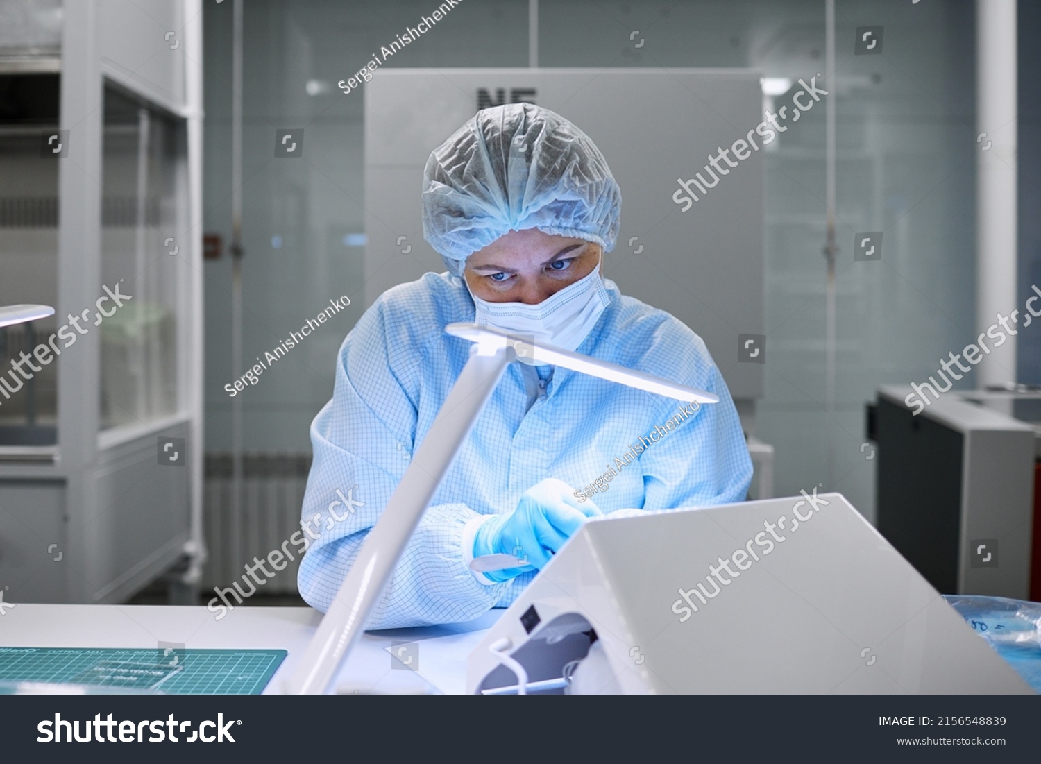 Female Scientist Processes Material Clean Room Stock Photo 2156548839 ... Female Scientist Processes Material Clean Room Stock Photo 2156548839 ...