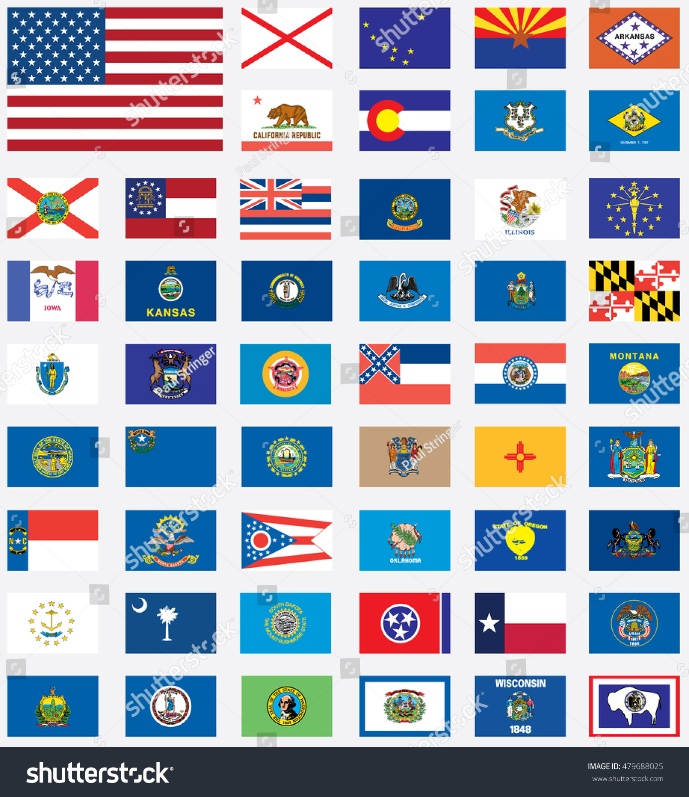 United States America States Flags Collection Stock Illustration