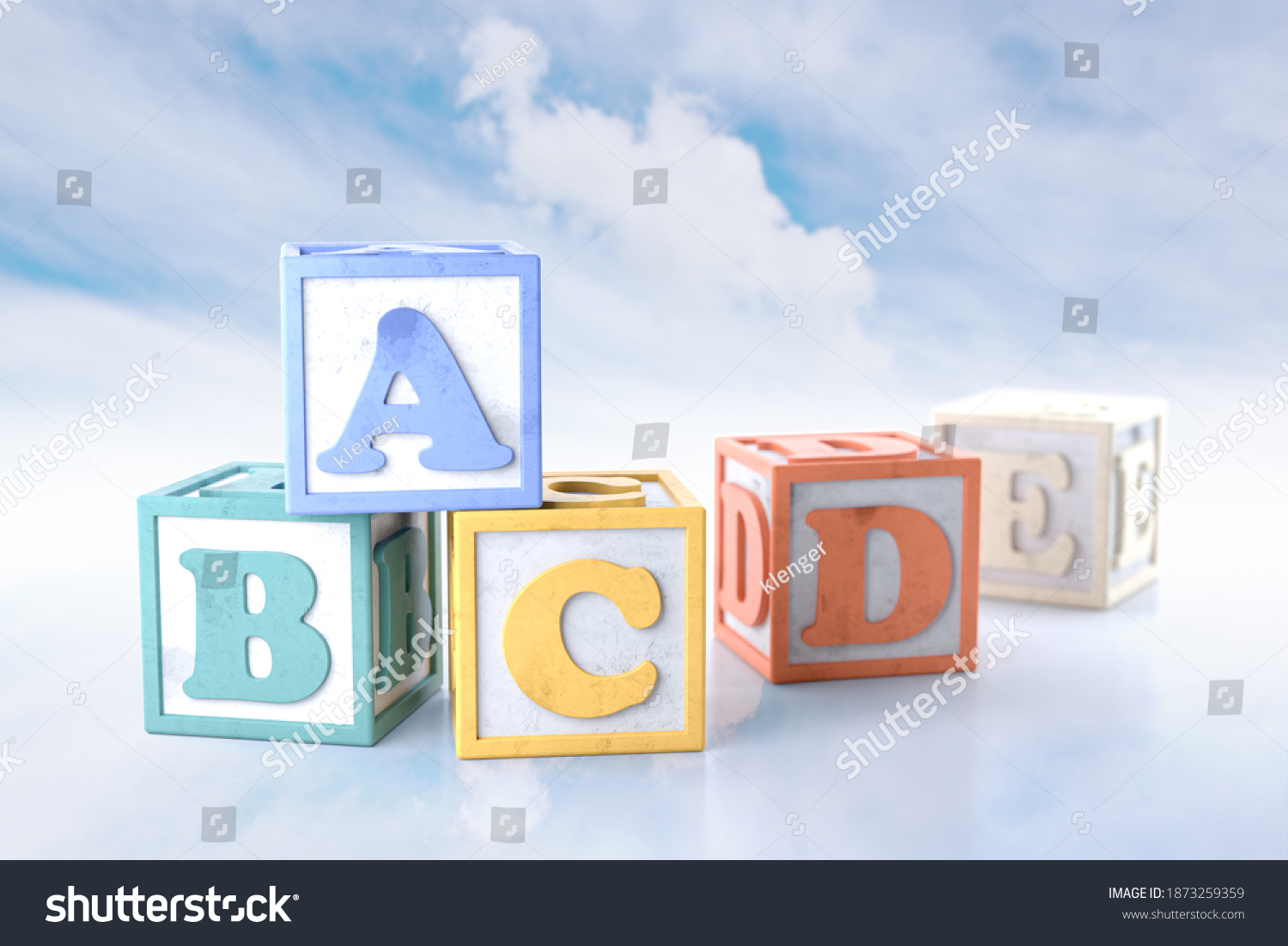 Abcde Blocks On Cloud Background 3d: стоковая иллюстрация, 1873259359 ...