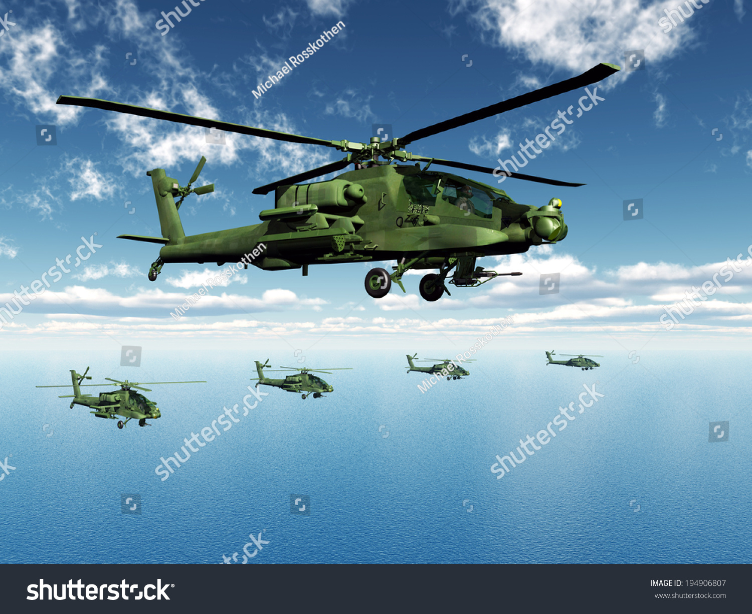 Apache Helicopters Computer Generated 3d Illustration Stock ...