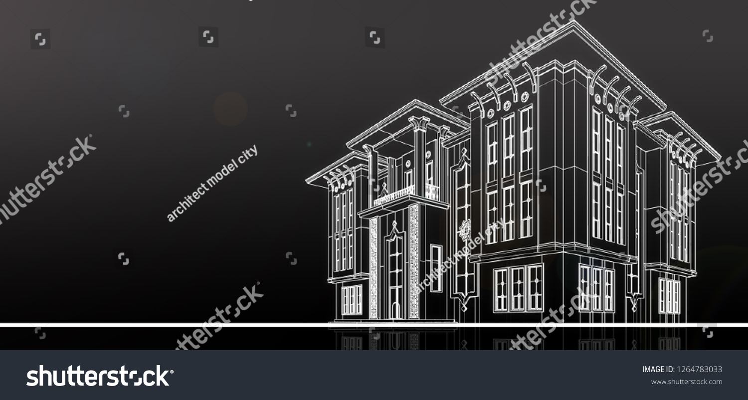 Architectural 3d Model Render Wireframe Stock Illustration 1264783033 ...