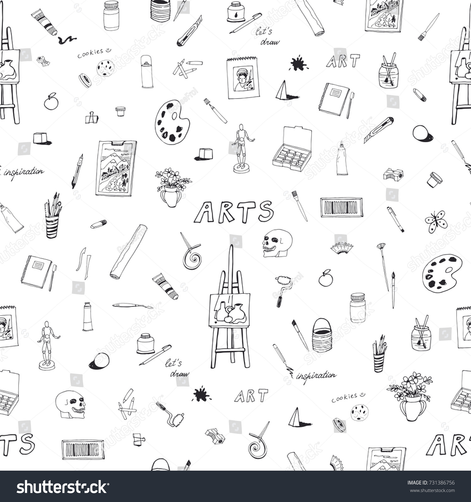 Arts Crafts Doodle Objects Seamless Pattern Stock Illustration ...
