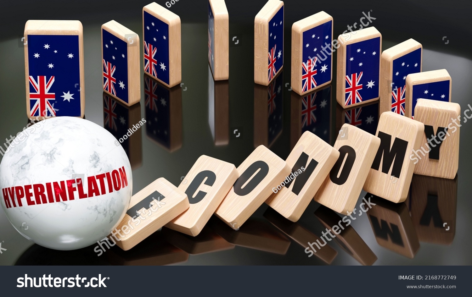 Australia Hyperinflation Economy Domino Effect Chain Stock Illustration